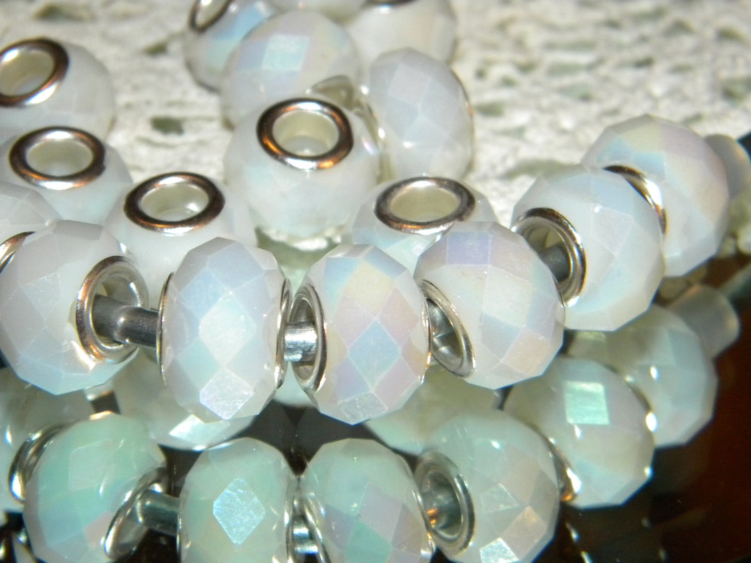New 10/pc GLASS Opec White Faceted 14x8mm Lampwork Murano European ...