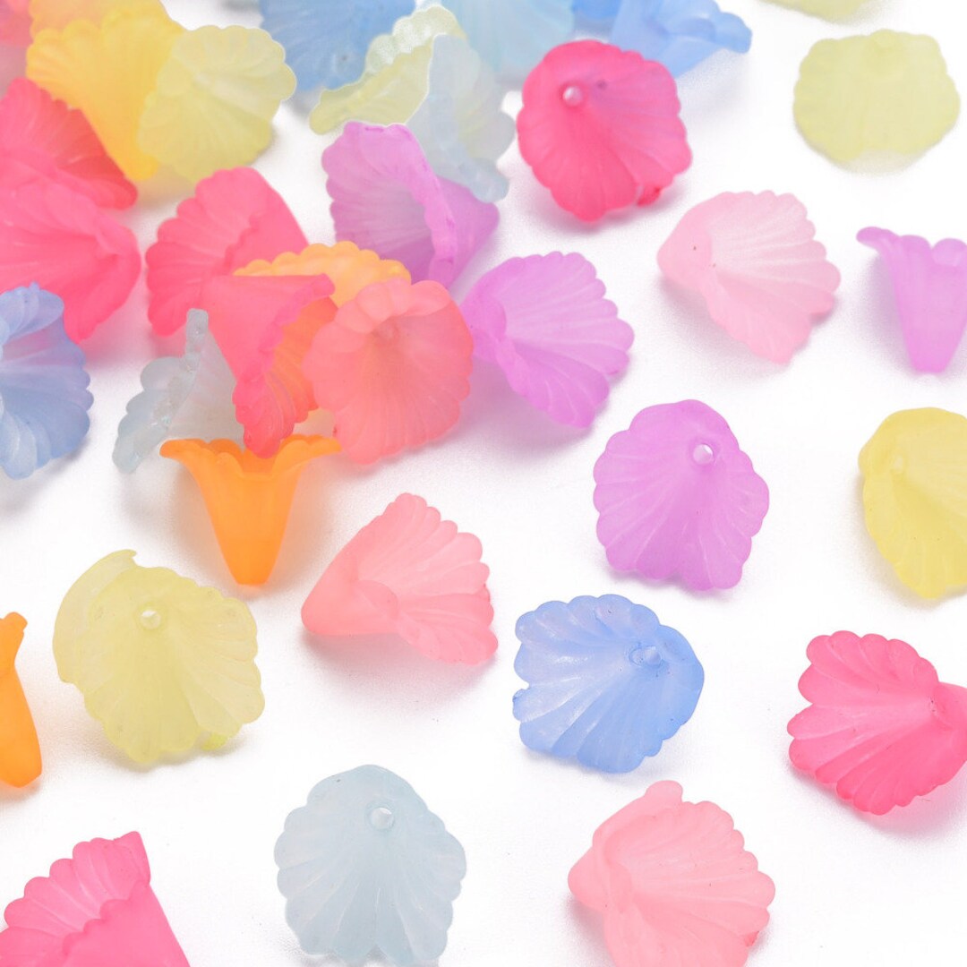 NEW 200/pc Larger Fluted Flower Resin Flower 12x12x9mm Bead Cap Spacer ...