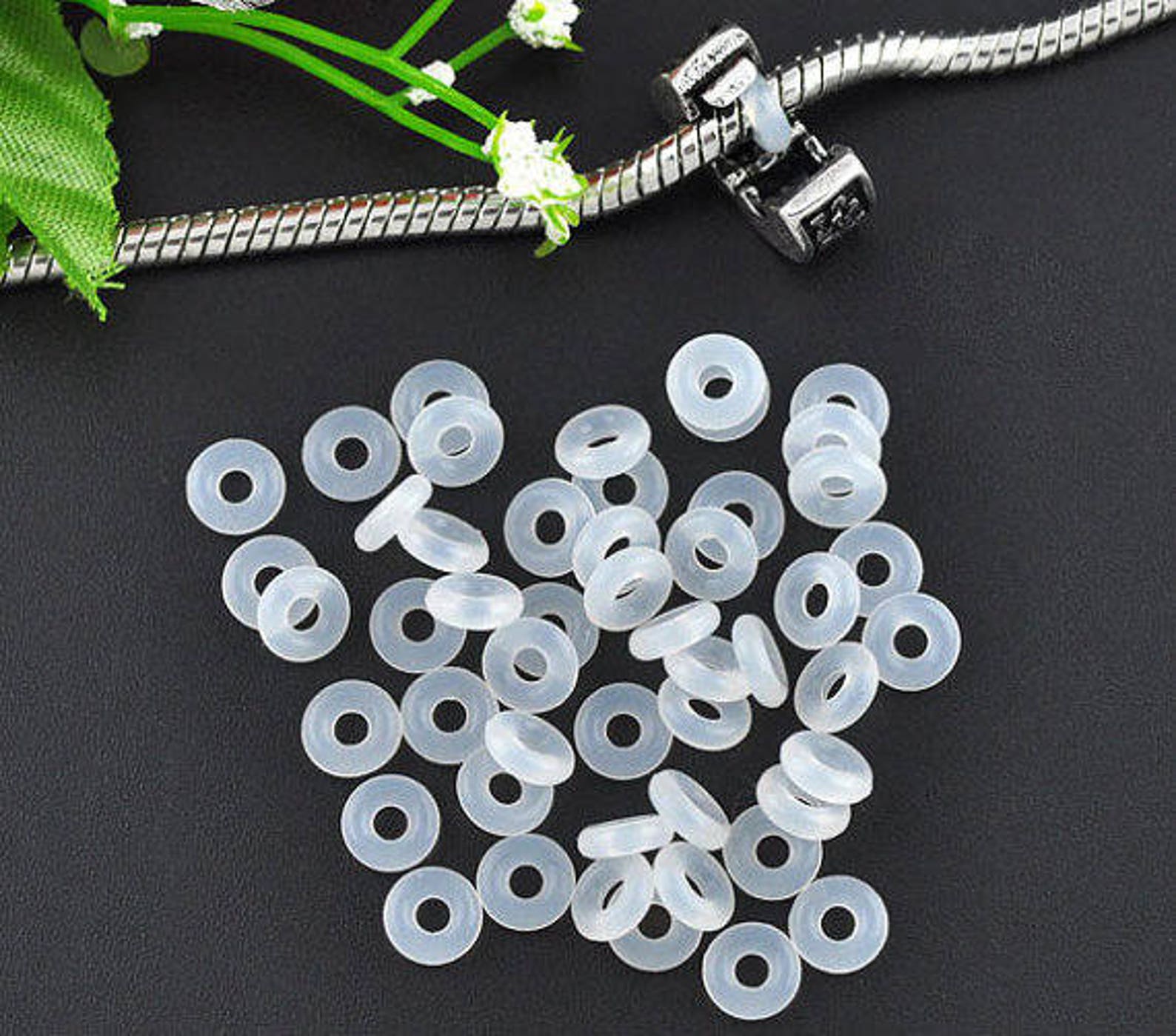 NEW 50/pc White Rubber Stopper Ring Spacer Bead Charm Fit | Etsy