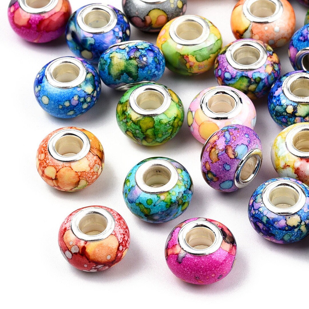 NEW 20/pc Alcohol Splatter Pastel Resin European Spacer Charm Beads ...