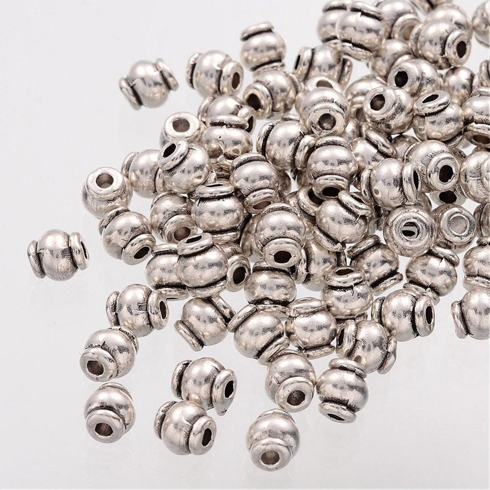 NEW 100/pc Antique Silver4.5mm Detailed Pumpkin Ridge Edge Barrel ...
