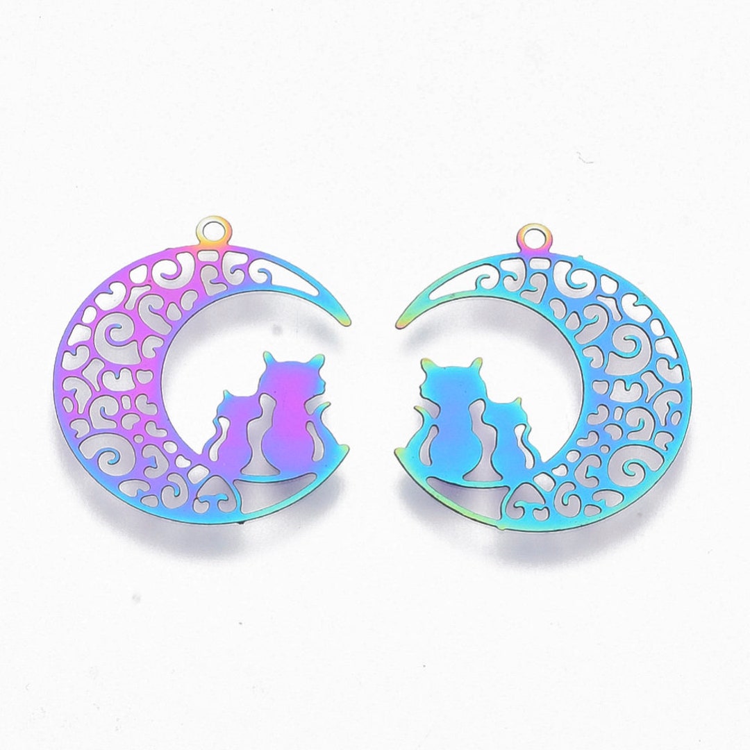 NEW 10/pc Iridescent Ion Plating Stainless Steel Pendants, Crescent ...