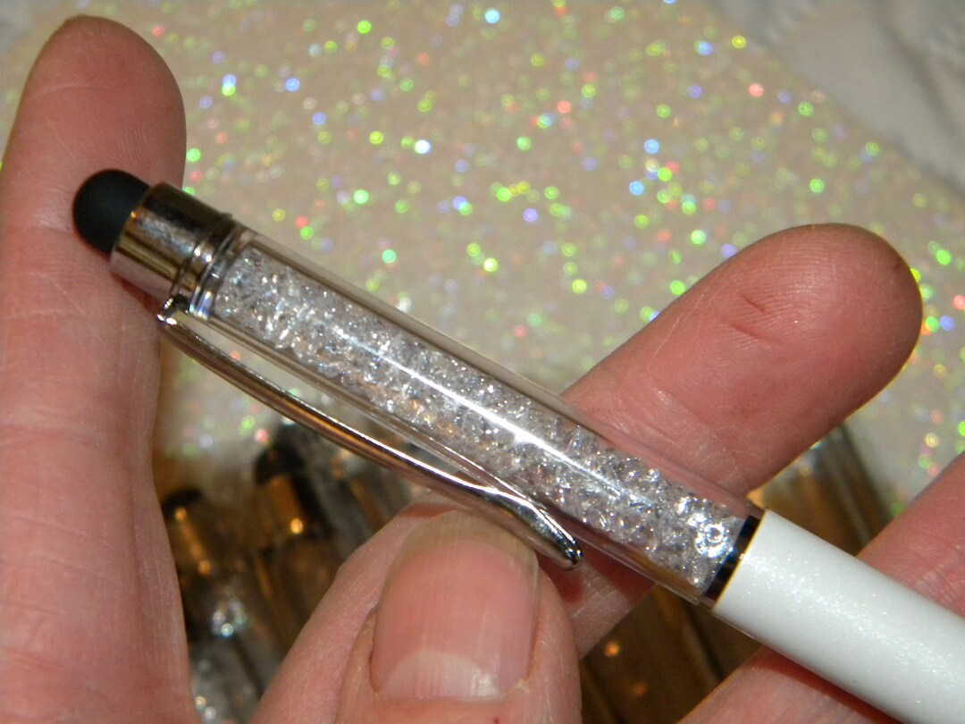 NEW 2/pc White/silver & Crystal COLOR Stylist Top Beadable Pen Add ...