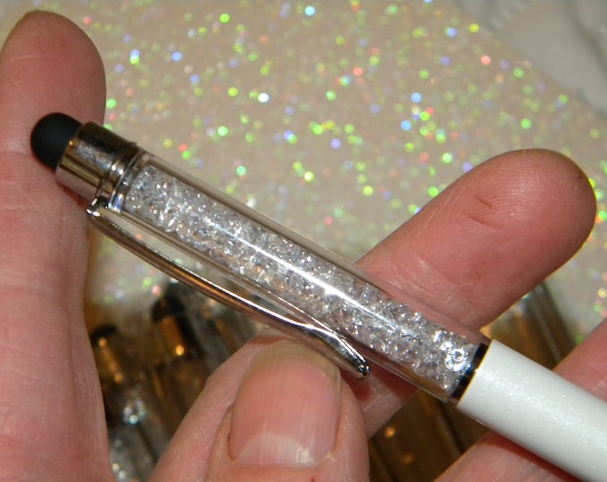 NEW 2/pc White/silver & Crystal COLOR Stylist Top Beadable Pen Add ...