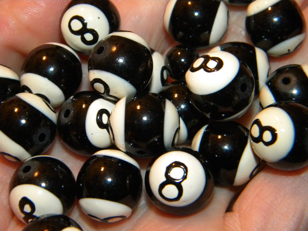 New 20/pc Black/white 13.5mm X 15mm Round HAND PAINTED 8 Ball Glass ...