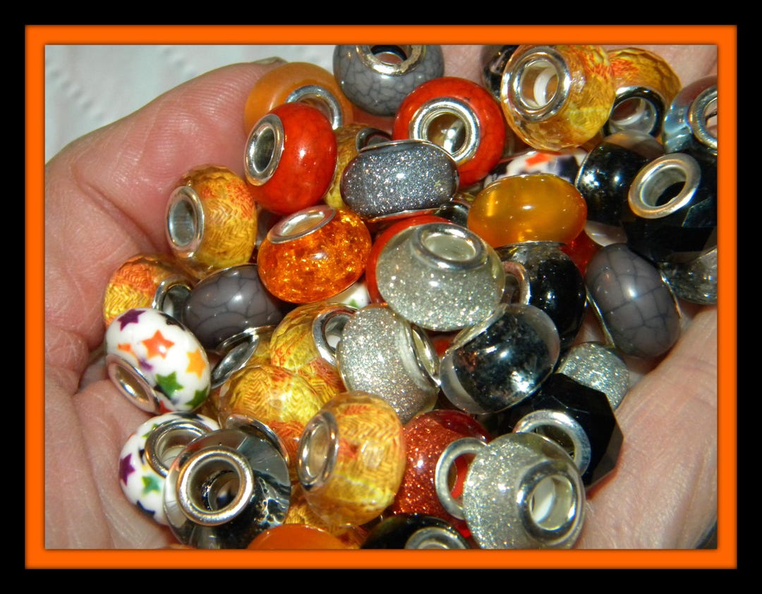 20/pc Stars Blacks and Oranges Mixed 14mm European Style Charm Beads ...