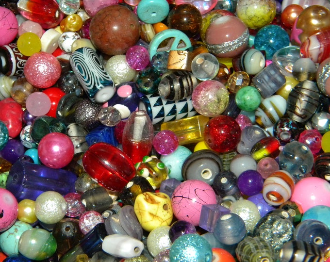 New 8/oz Multi-mixed Colors GLASS MIX Loose Lot of Beads 6mm-25mm Glass ...