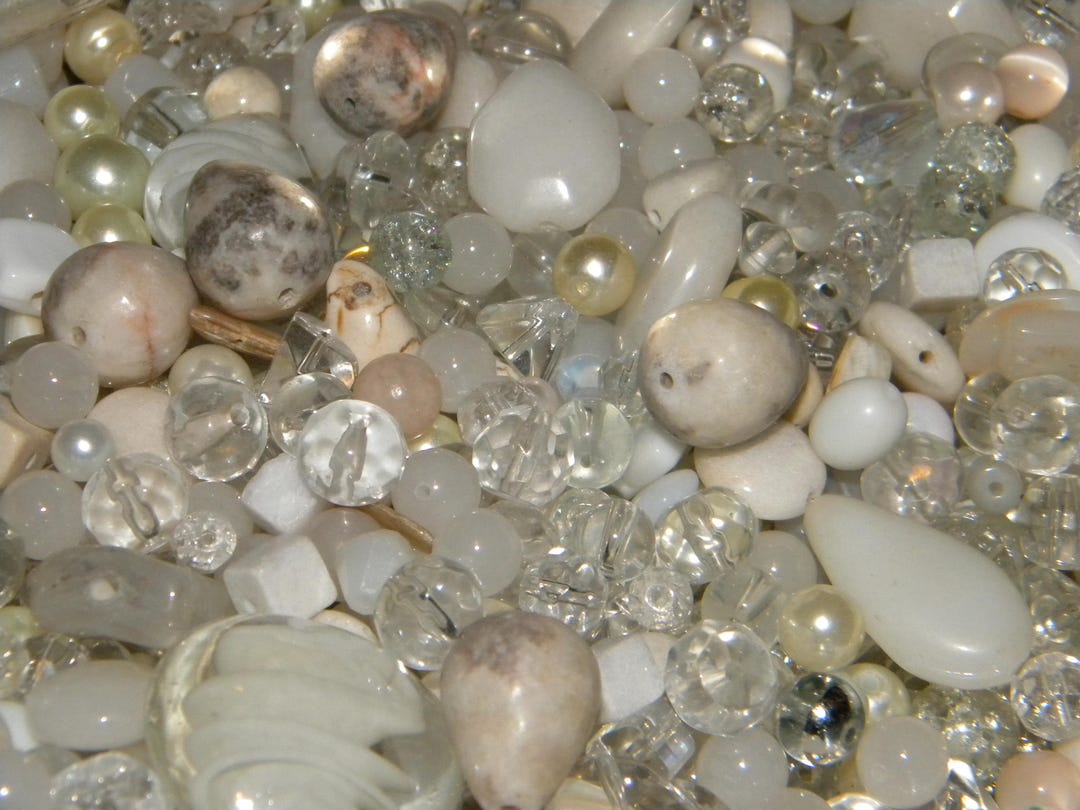 NEW 6/oz White, Cream, Beige, Clear Assorted Glass & Gemstone 6mm-20mm ...
