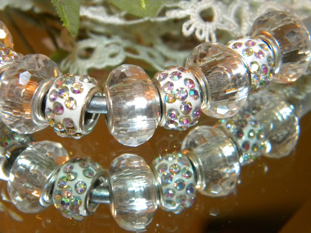 New 9/pc Clear/white MULTI Faceted Glass Lampwork European - Etsy