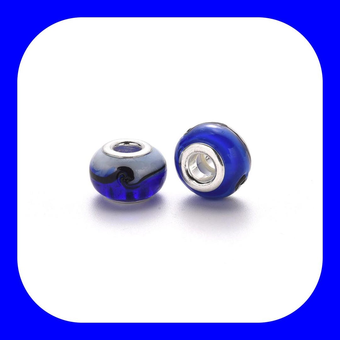 20/pc Dark Blue /white Swirl Wave European 14mm GLASS Murano Lampwork ...