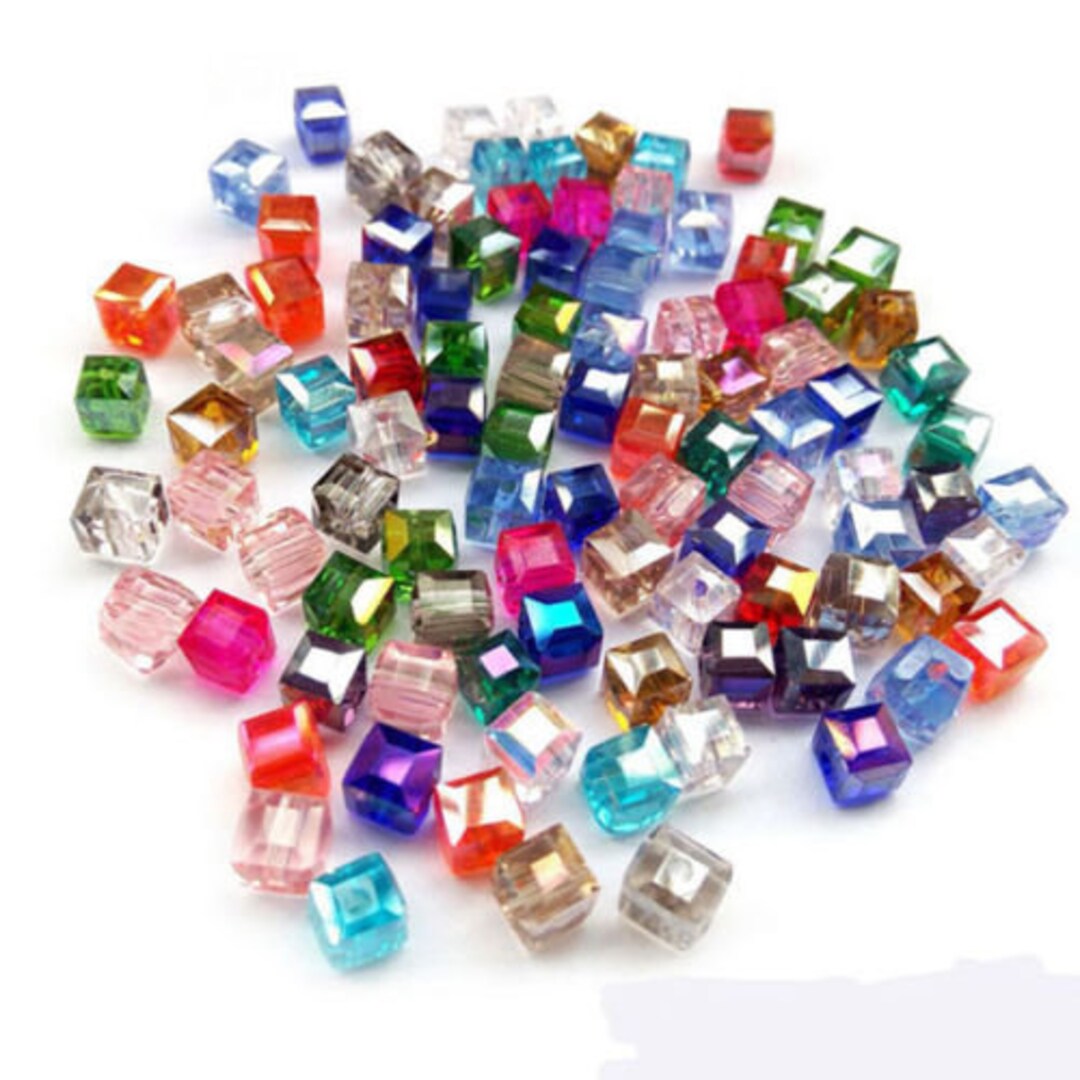 NEW 100/pc Crystal Square 4mm Beads Beveled Glass Faceted Loose Beading ...