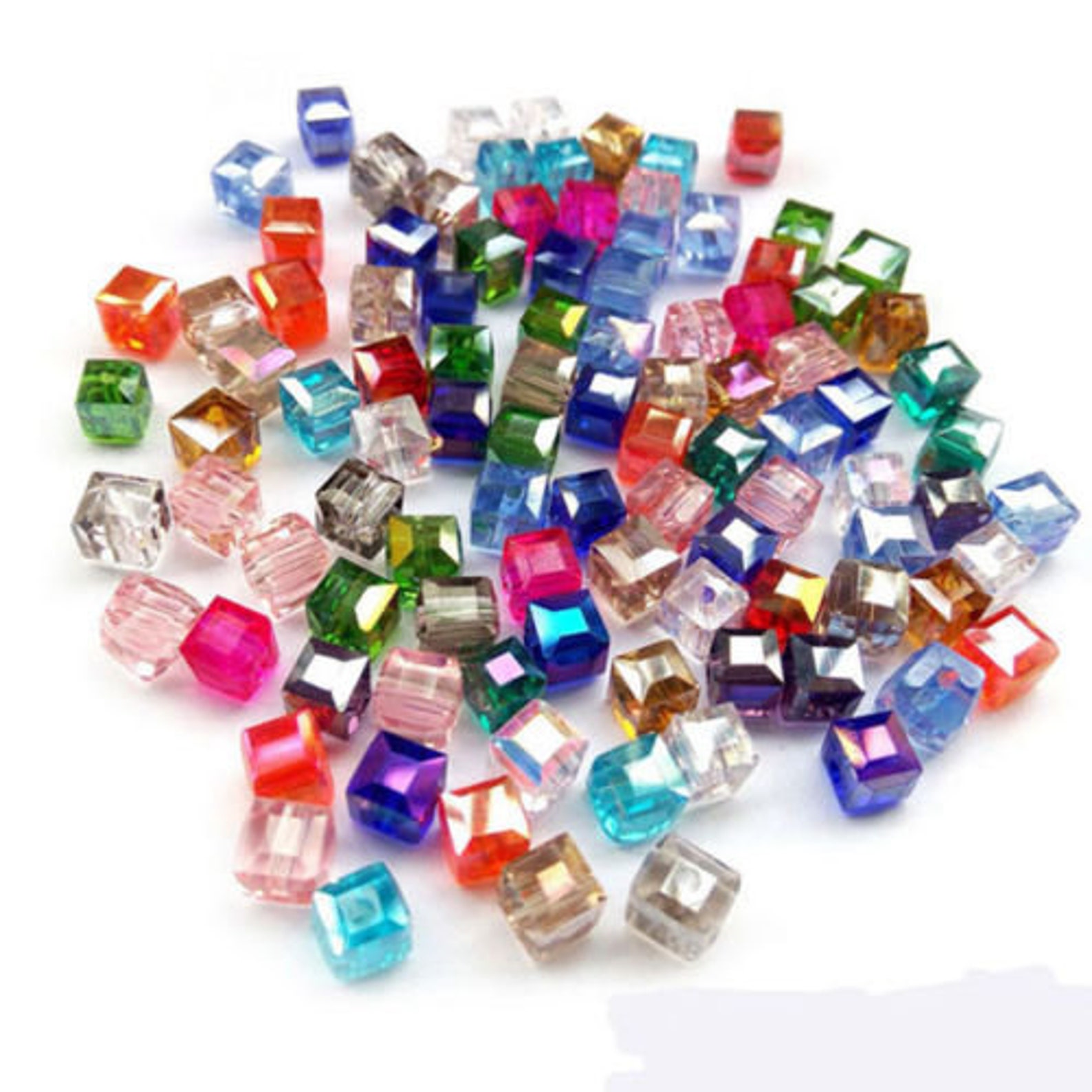 100/pc Crystal Square 4mm Beads Beveled Glass Faceted Loose Beading for ...