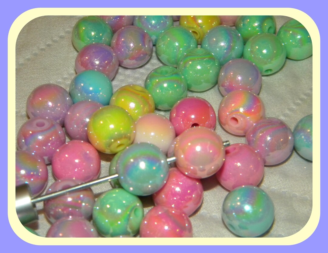 New 20/pc Mixed Pastel Color Round Opaque Acrylic Beads, AB Plated ...