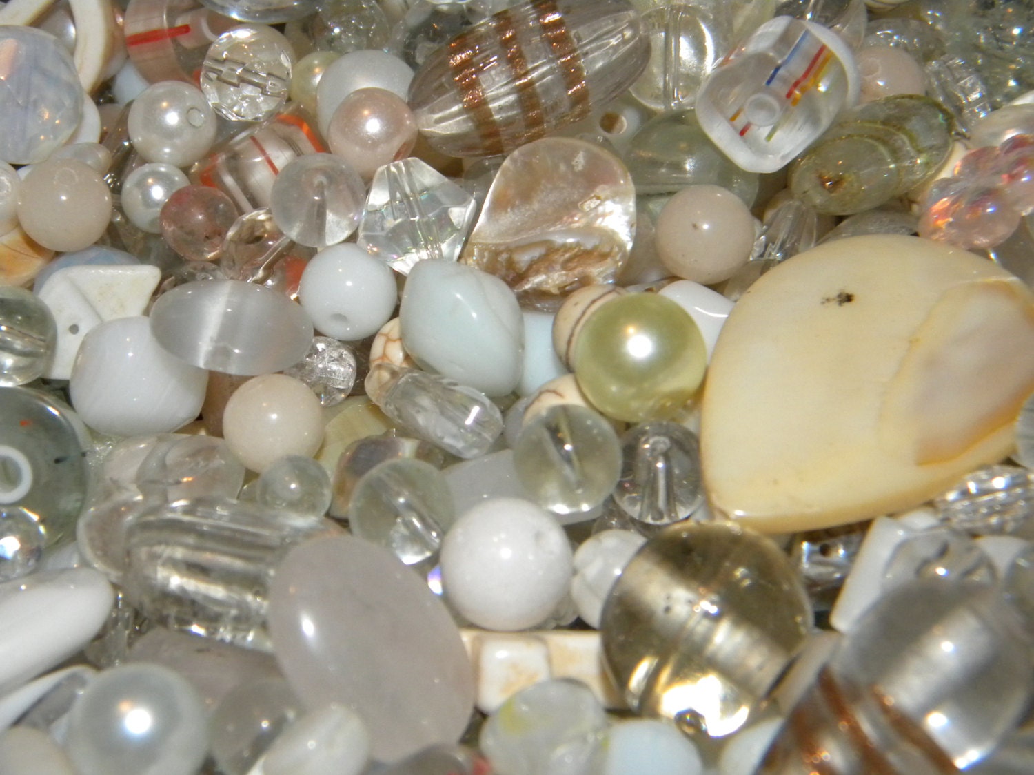 NEW 6/oz White, Cream, Beige, Clear Assorted Glass & Gemstone 6mm-20mm ...