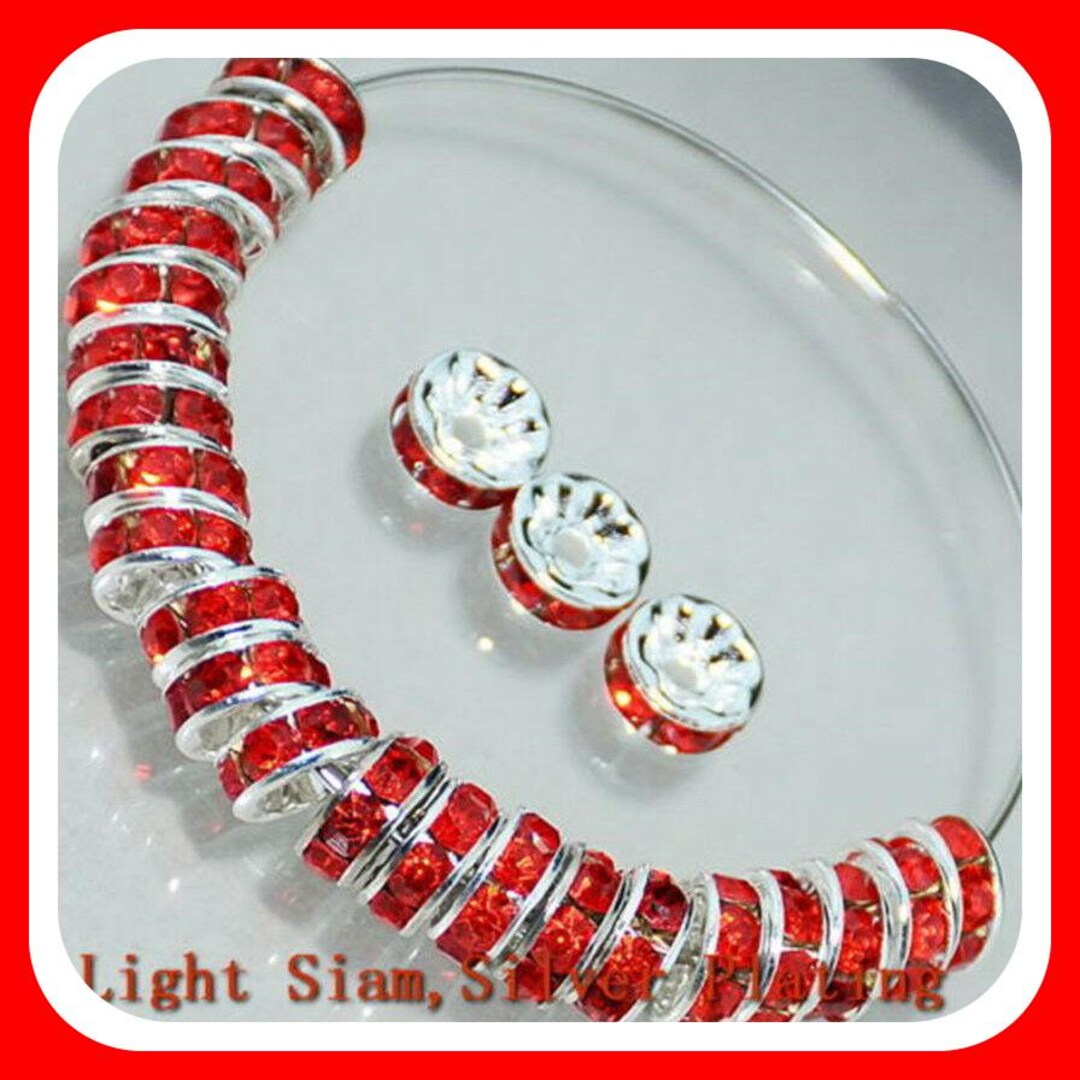 NEW 100/pc Red /silver 7mm X 3.2mm Crystal Rhinestone Spacers Jewelry ...