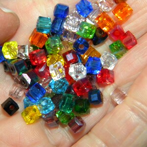 100/pc Crystal Square 4mm Beads Beveled Glass Faceted Loose Beading for ...