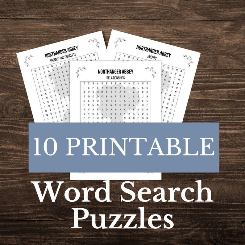 Northanger Abbey Word Search Printables | Jane Austen Word Puzzles ...