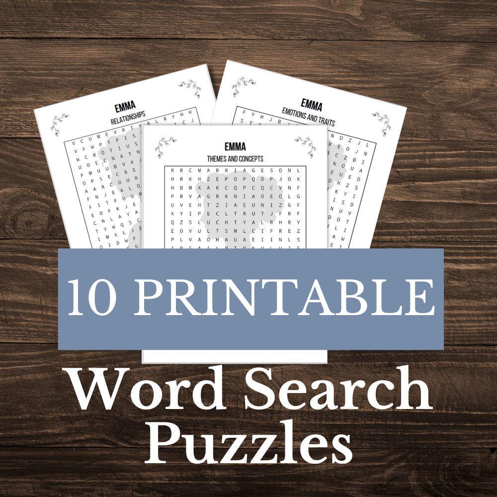 Emma Word Search Printables | Jane Austen Word Puzzles | Homeschool ...