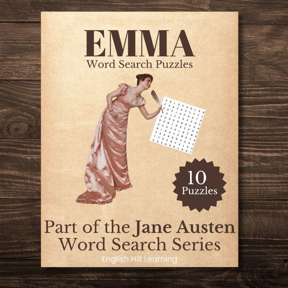Emma Word Search Printables | Jane Austen Word Puzzles | Homeschool ...