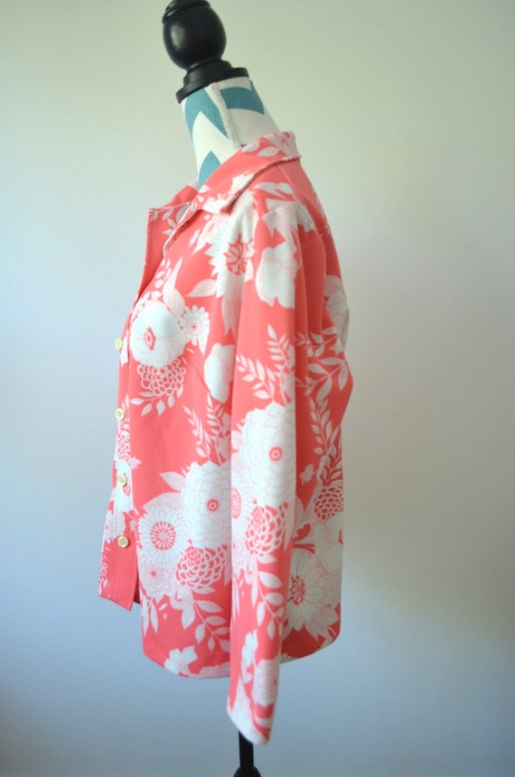 1960s Floral Print Jacket in Coral and White - with M… - Gem