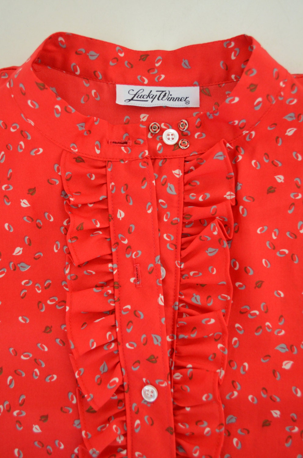 Vintage Cherry Red Long Sleeve Blouse With Ruffles- Prarie Style 70s ...