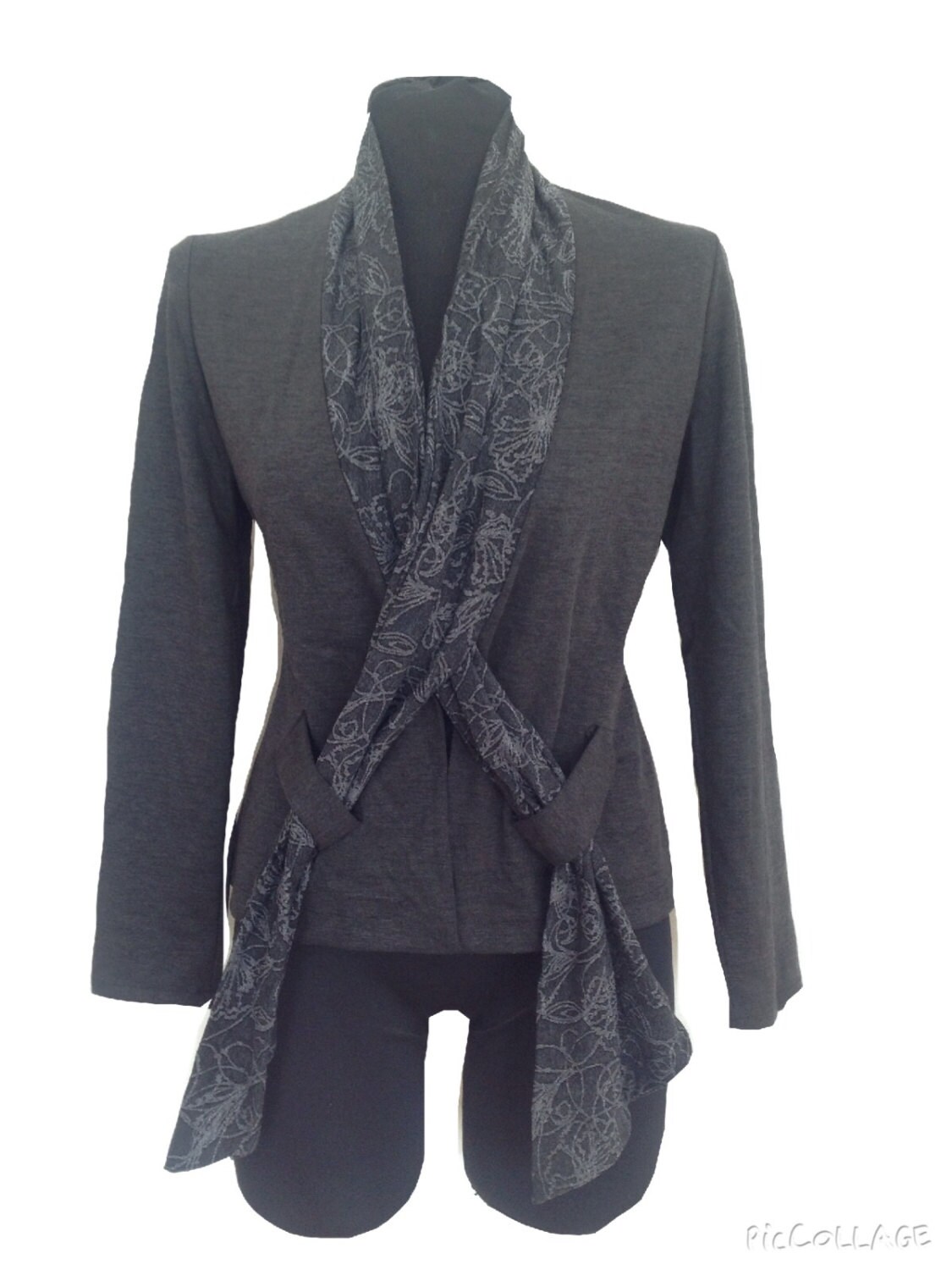 Jacket With a Scarf / Unique Women Jacket / Gray Jacket / Women Top ...