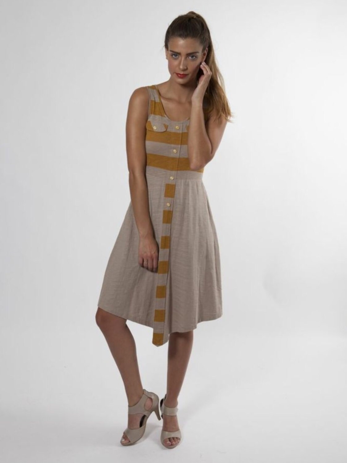 Fun Summer Dress / Yellow Stripes Feminine Women Dress With Buttons ...