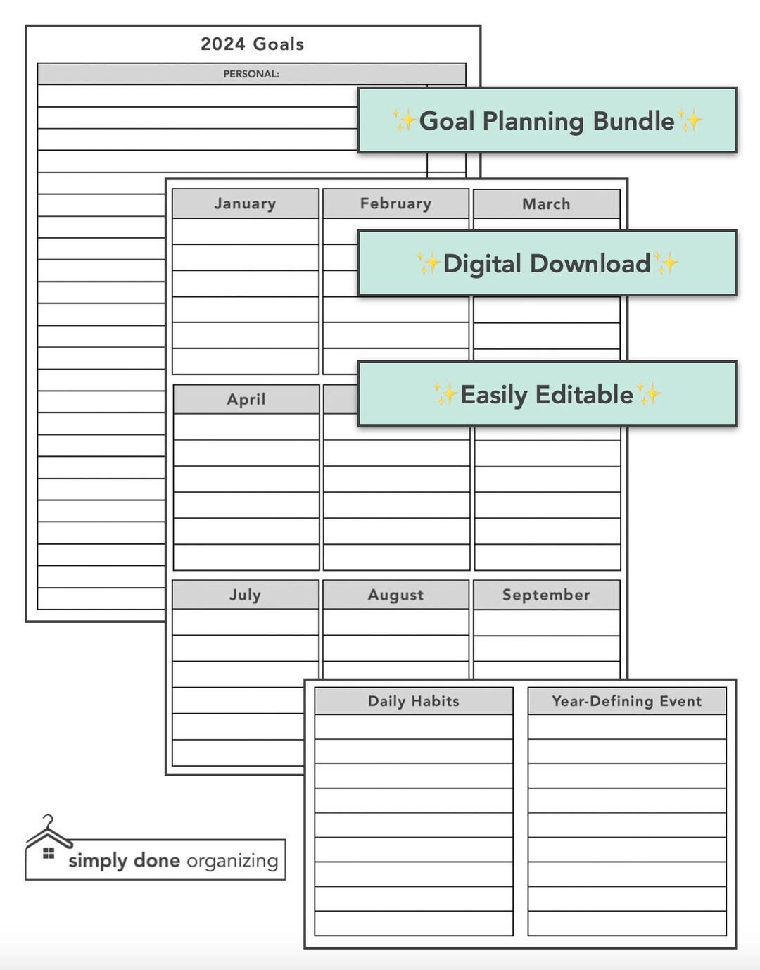 Vision Board BUNDLE, Goal Setting Organizer, Yearly Goals, Goal Planner ...