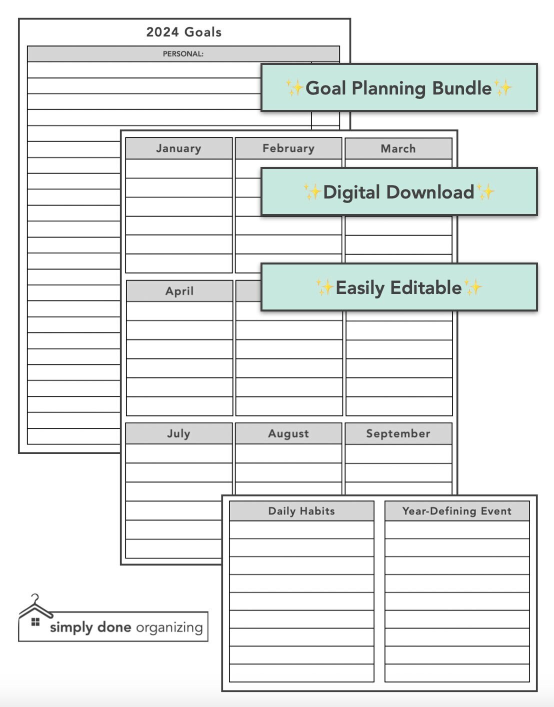 Vision Board BUNDLE, Goal Setting Organizer, Yearly Goals, Goal Planner ...
