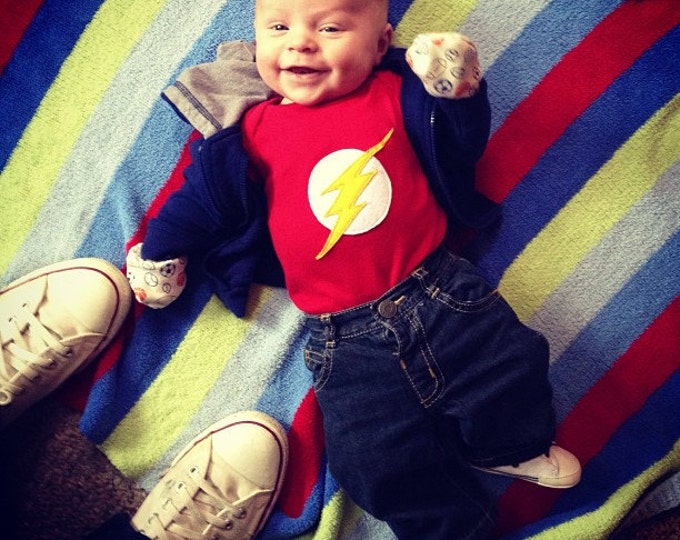12 MONTH Justice League FLASH Superhero Baby Onesie - Etsy