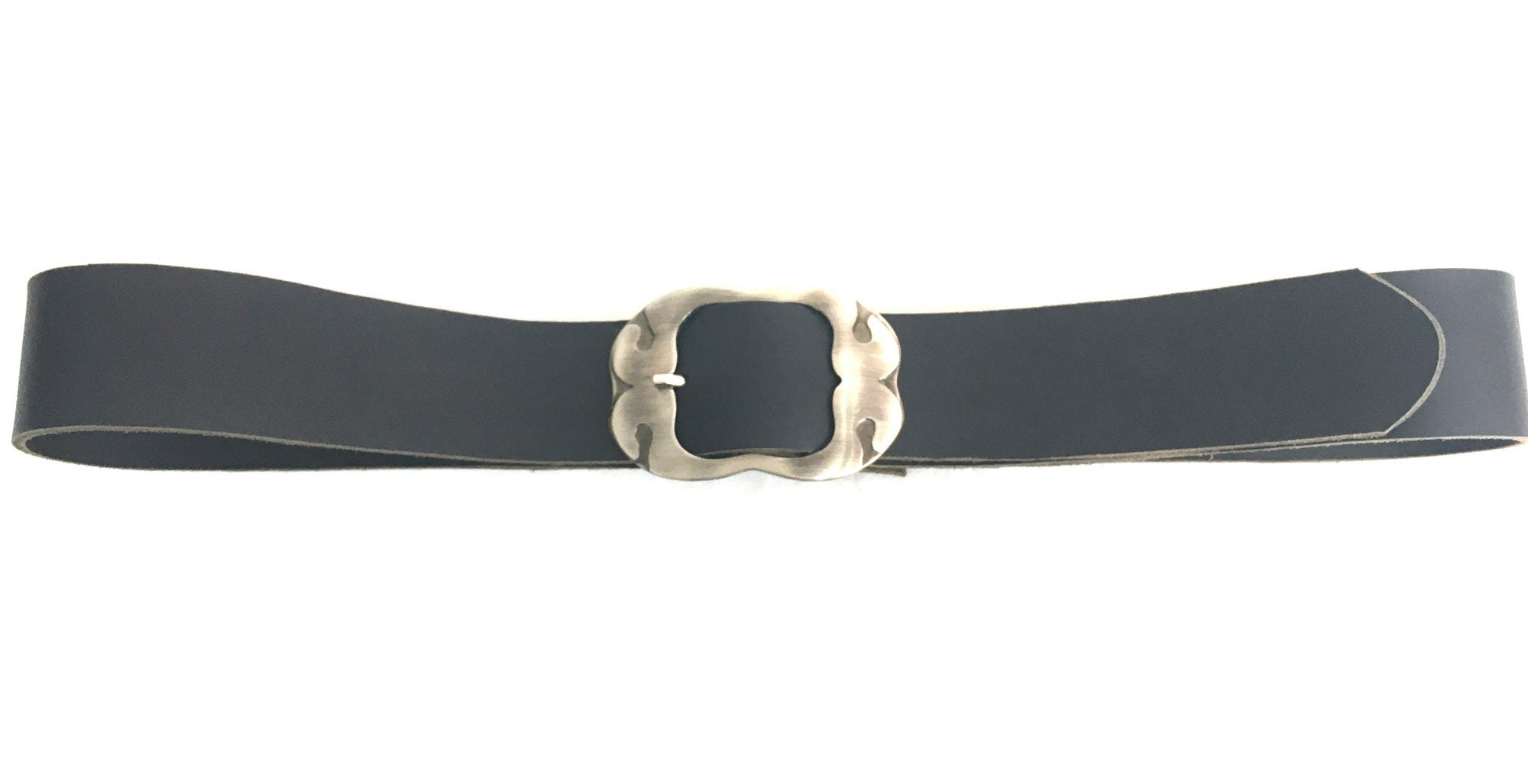 2 Inch Wide Black Leather Belt for Women and Men. Silver Tone - Etsy