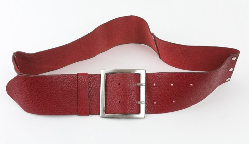 Handcrafted Wide Red Leather Belt, Women's Leather Belt, Big Silver ...