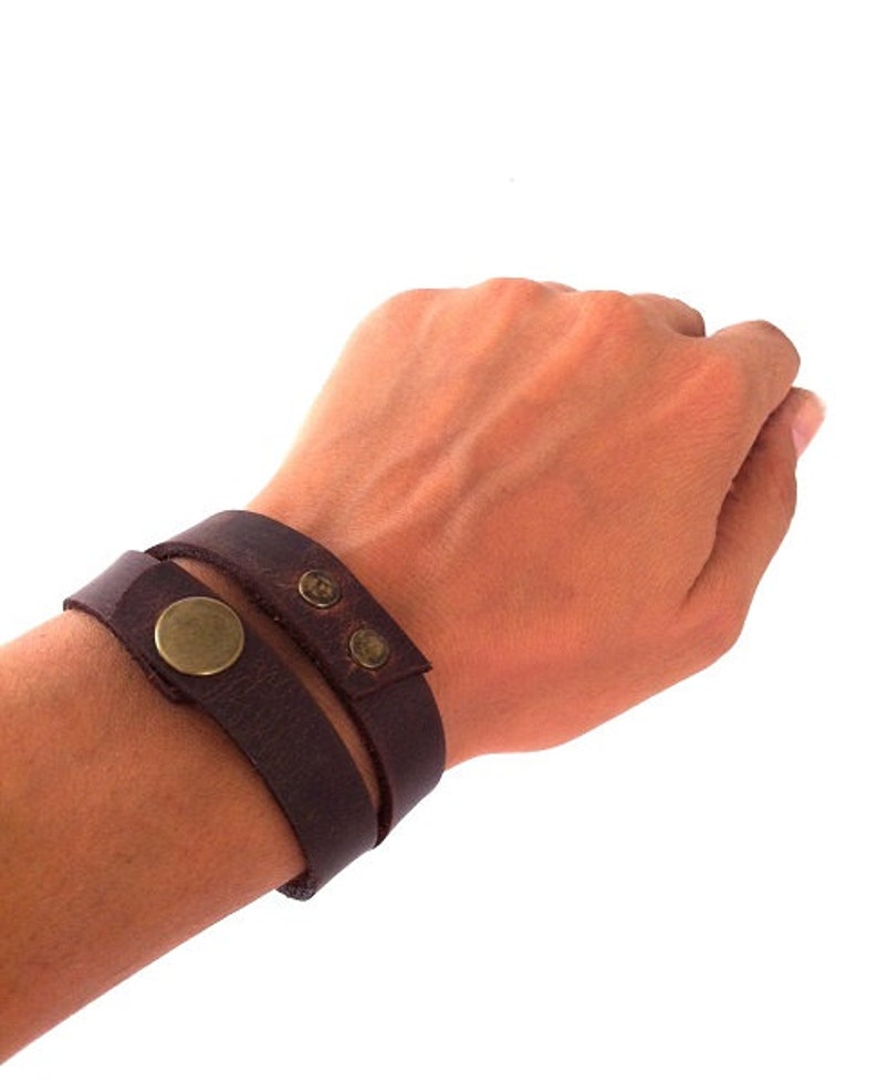Handcrafted Two Rounds Brown Leather Bracelet Mens Leather - Etsy