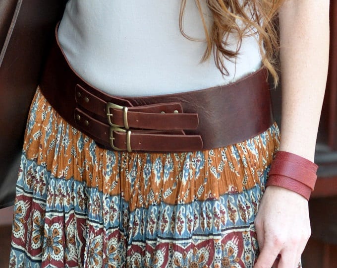 Wide Tan Leather Belt, Double Buckle Belt - the Roxy - Etsy Canada