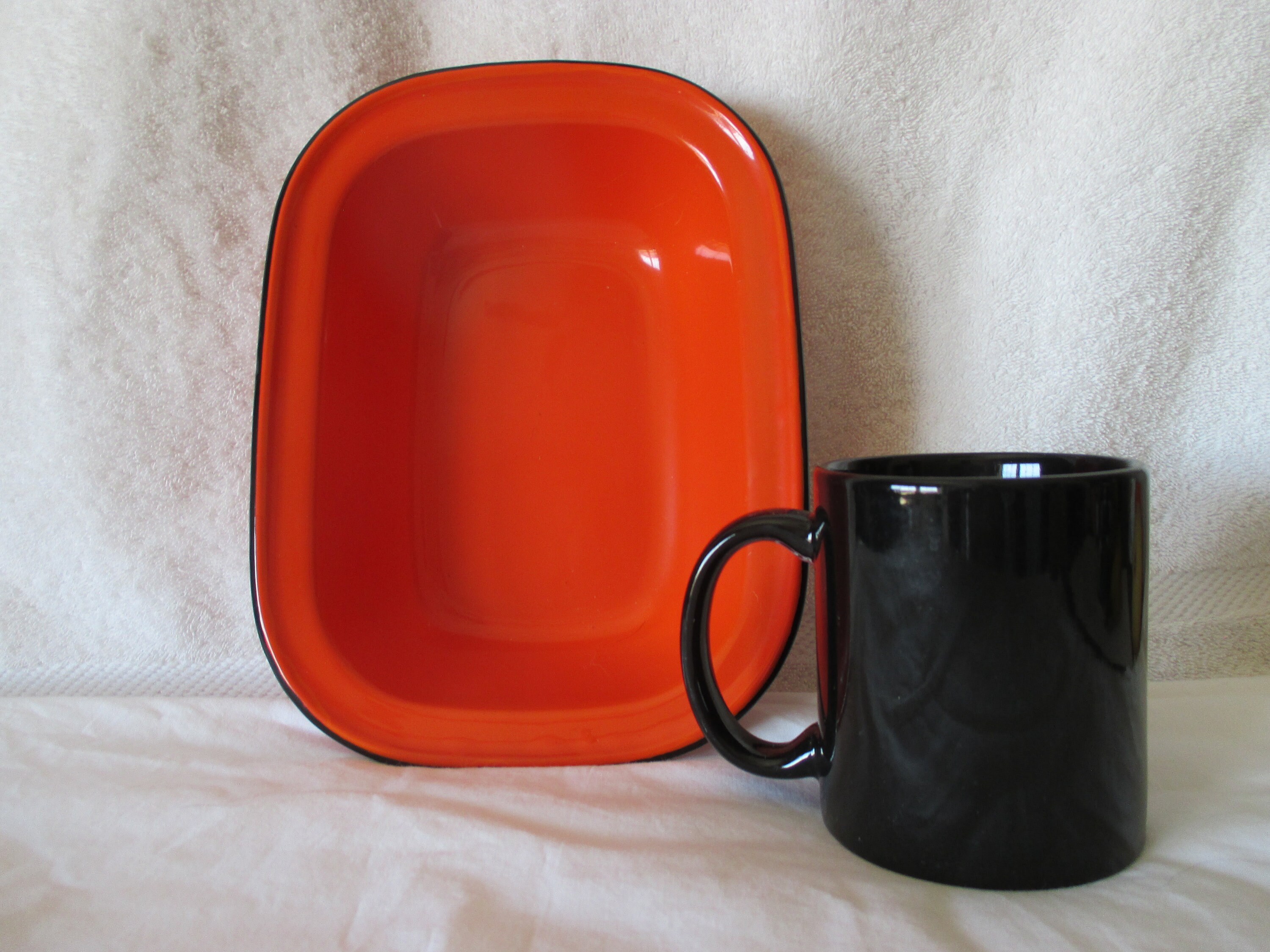 Orange Enamelware Vintage Rectangular Pan Beautiful Orange With Black ...