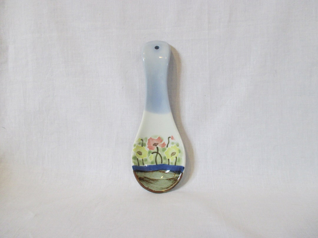 Vintage Spoon Rest Large Ceramic Spoon Rest Garden Scene Sky Flowers ...