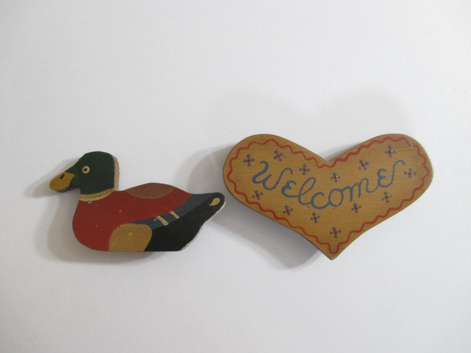 Wooden Refrigerator Magnets Duck and Heart Set of Two Vintage 1970s 80s ...