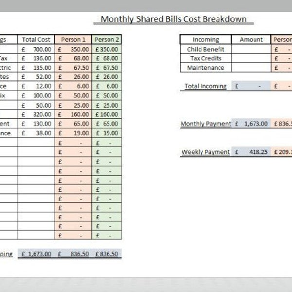 Shared Expense Spreadsheet - Etsy