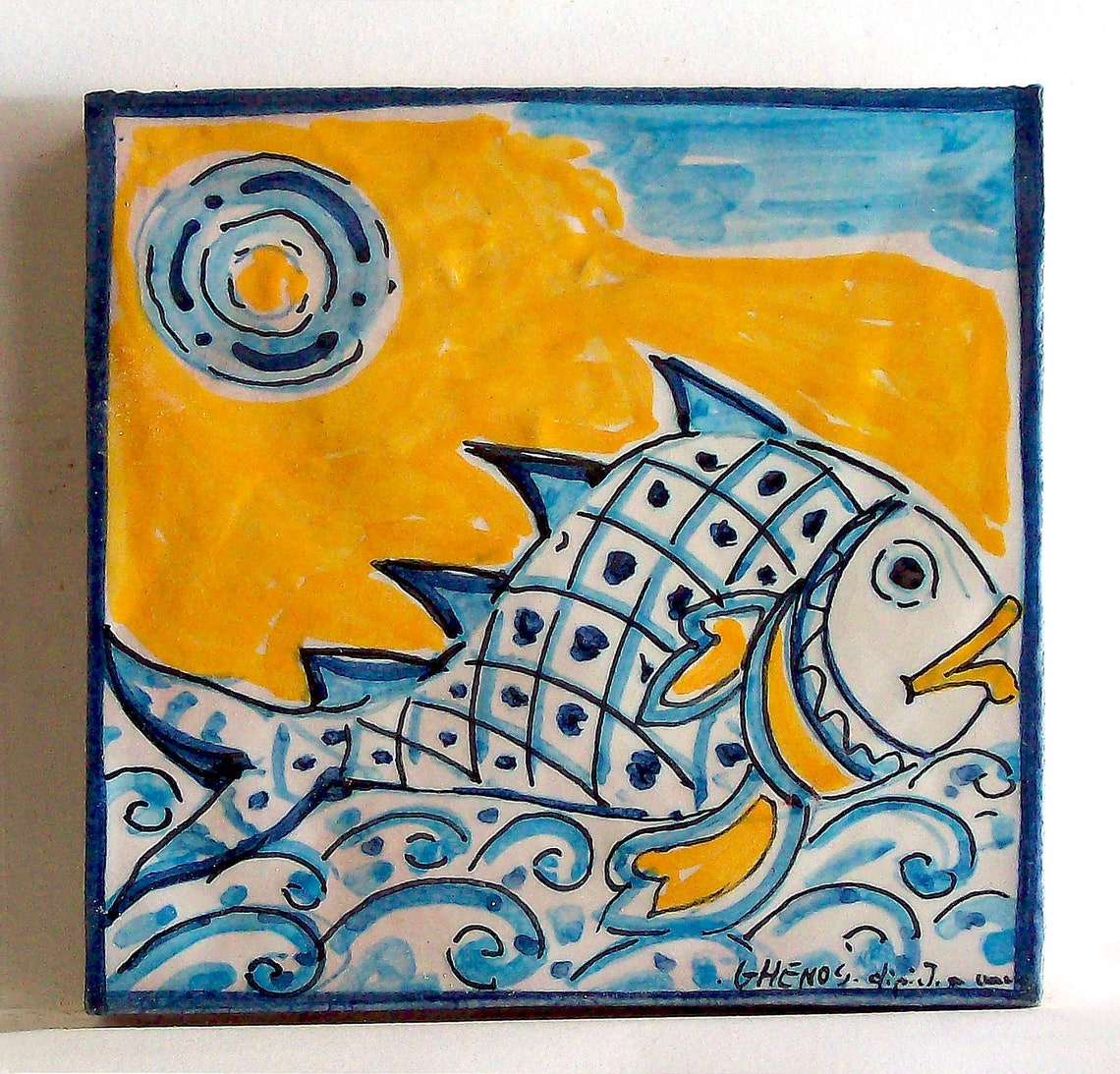 Wall Decor-4 Ceramic Tiles fish and Ships - Etsy