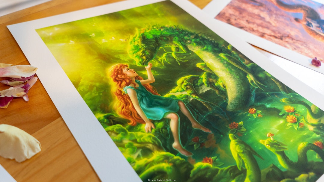 Moss Dragon Print - Irish Moss Woodland Art Mossy Art Dragon Decoe Kids ...