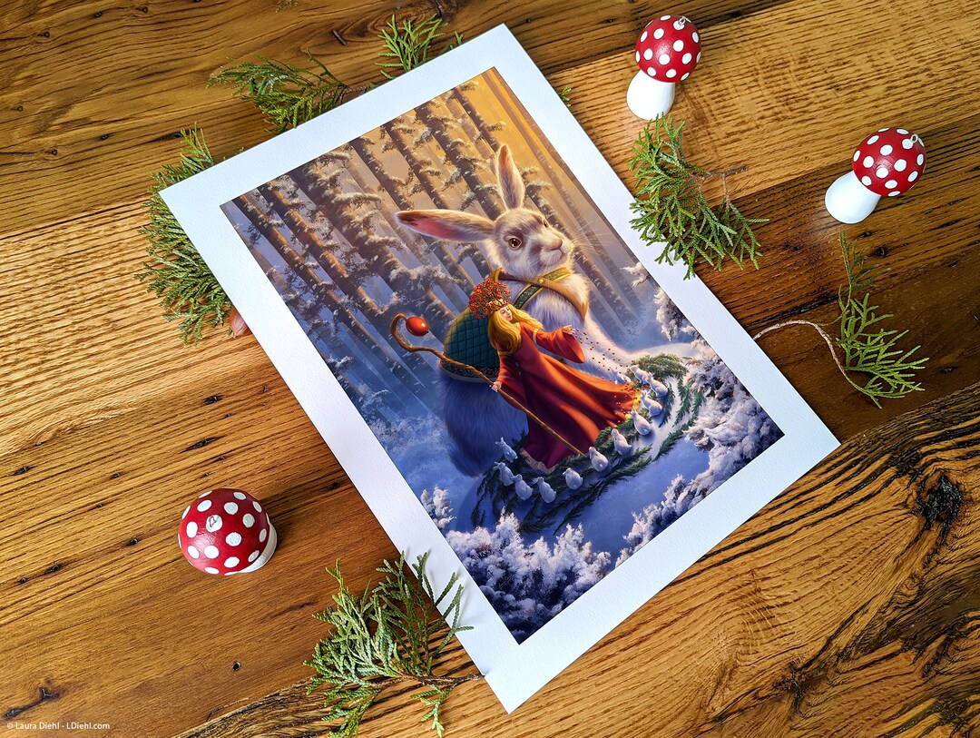 Snowberry and Hare Print Hare Artwork Hare Art Print Princess Art Winter Princess Fairy Tale Art ...