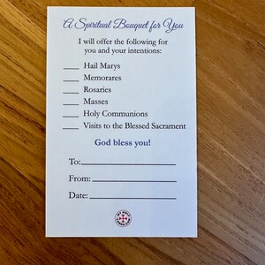 Catholic Spiritual Bouquet Prayer Holy Card, Packages of 10, 25, 50 and ...
