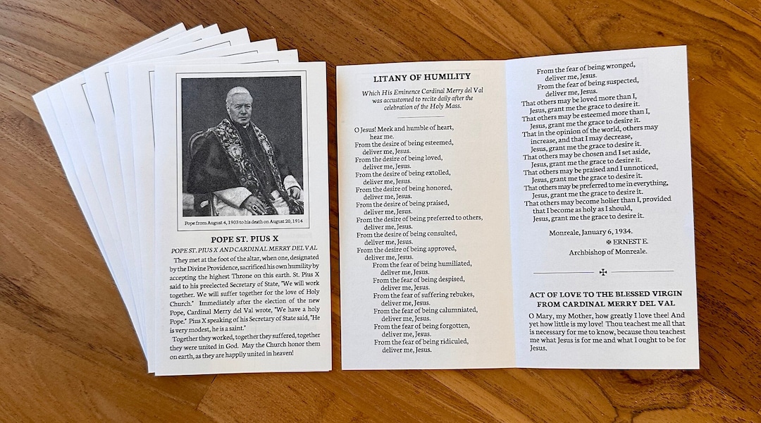 Litany of Humility Prayer Card: Pope St. Pius X & Cardinal Merry Del ...