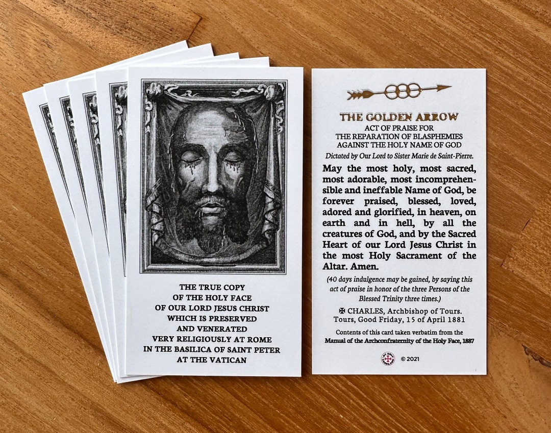 Golden Arrow Prayer Holy Card, Raised GOLD Foil for Arrow, 16PT W/suede ...