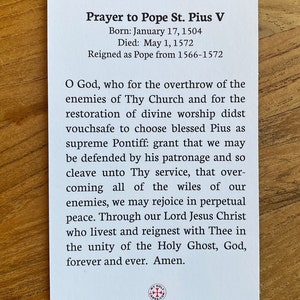 Prayer to Pope Saint Pius V Catholic Holy Card, Package of 10, 25, 50, 100 - Etsy