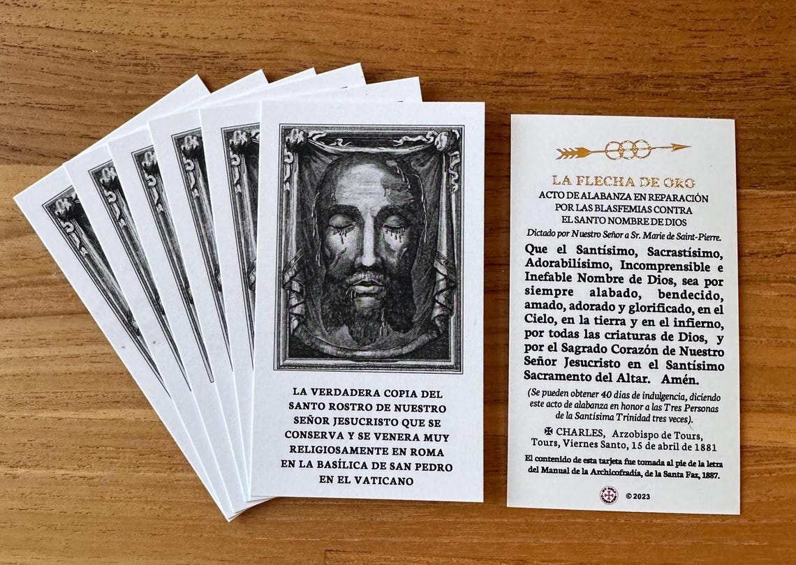 Golden Arrow Prayer Holy Card: Raised Gold Foil, Holy Face of Jesus ...