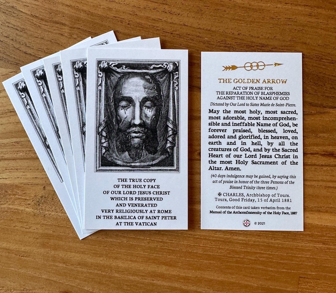 Golden Arrow Prayer Holy Card: Raised Gold Foil, Holy Face of Jesus - Etsy