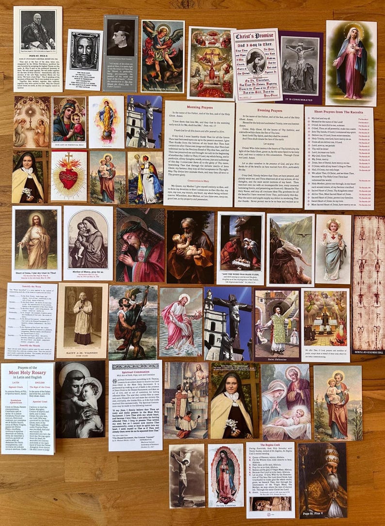 Catholic Holy Card Bundle: Prayers, Saints, and Sacred Images, 45 Cards ...