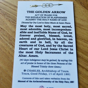 Golden Arrow Prayer Holy Card Raised GOLD Foil for - Etsy UK