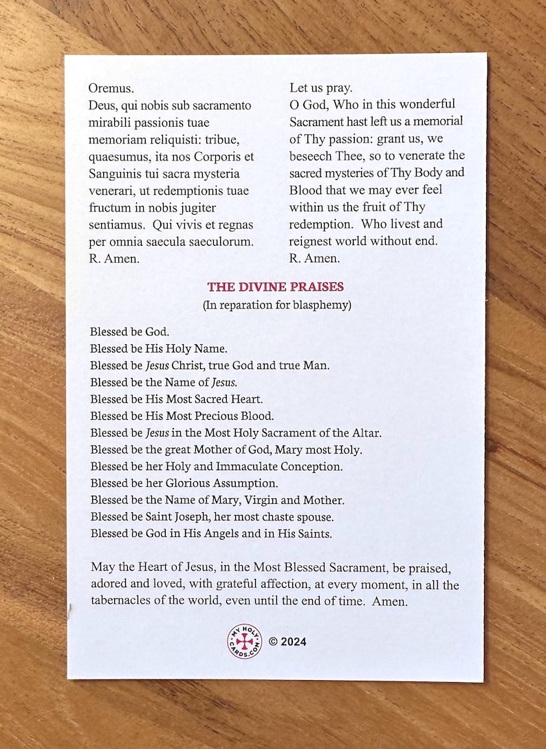 Benediction of the Blessed Sacrament Jumbo Holy Card: Latin & English ...